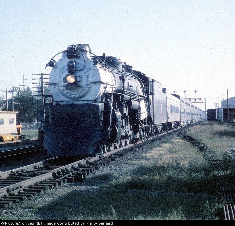 CB&Q 5632 an Oil Burner with a Clean Stack Rolls Past Tower as Speed